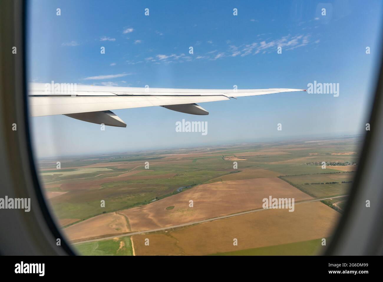 Beautiful aerial view seen through window of flying aeroplane Stock ...