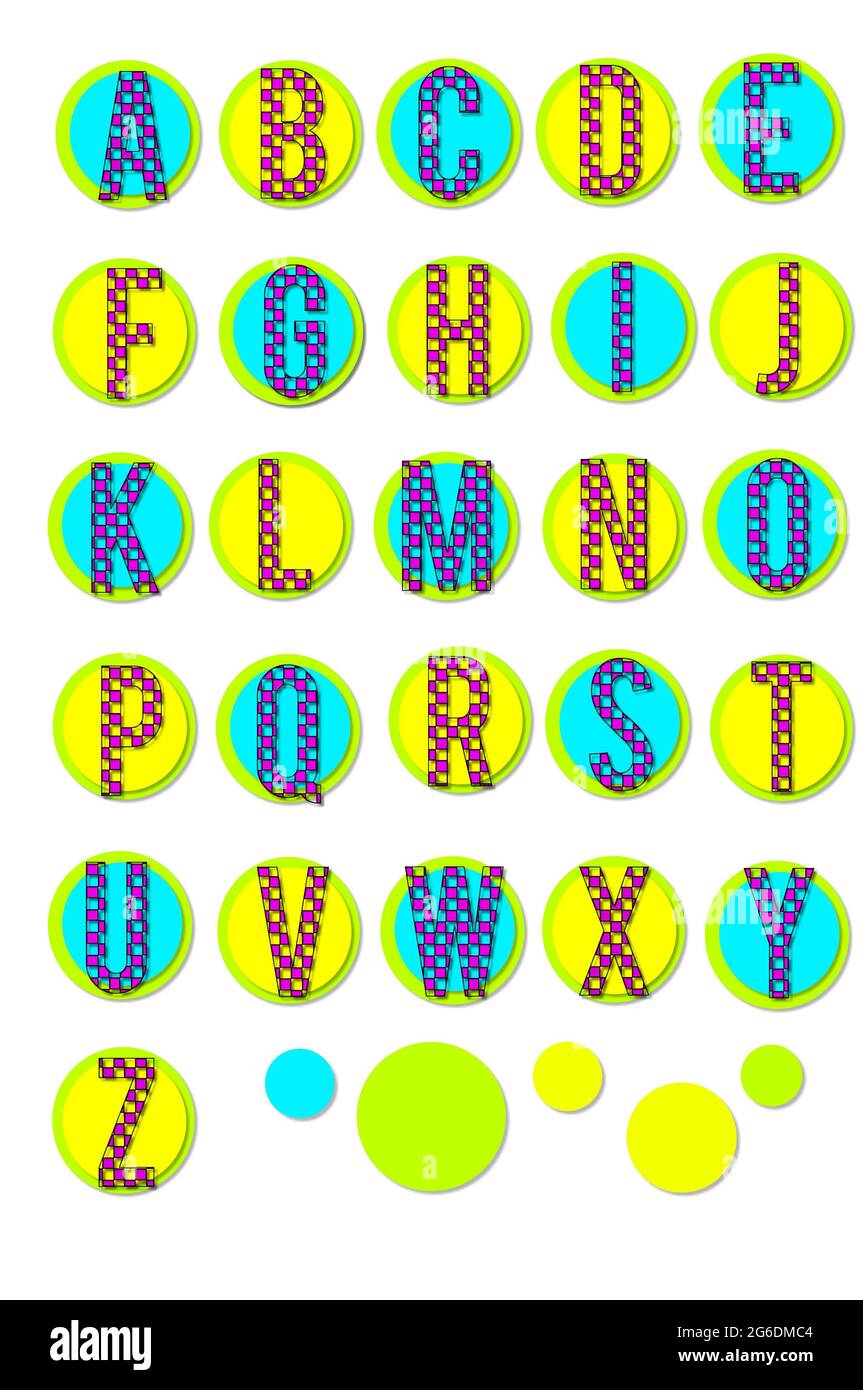 Alphabet set A to Z in hot pink checked outlined in black. Each letter ...