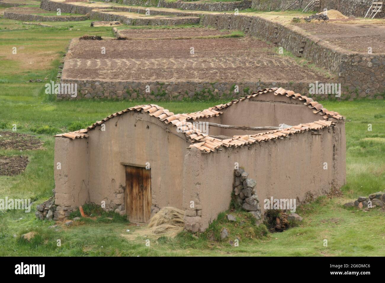 old ruined building with no roof in a village in Peru farmland farm ...
