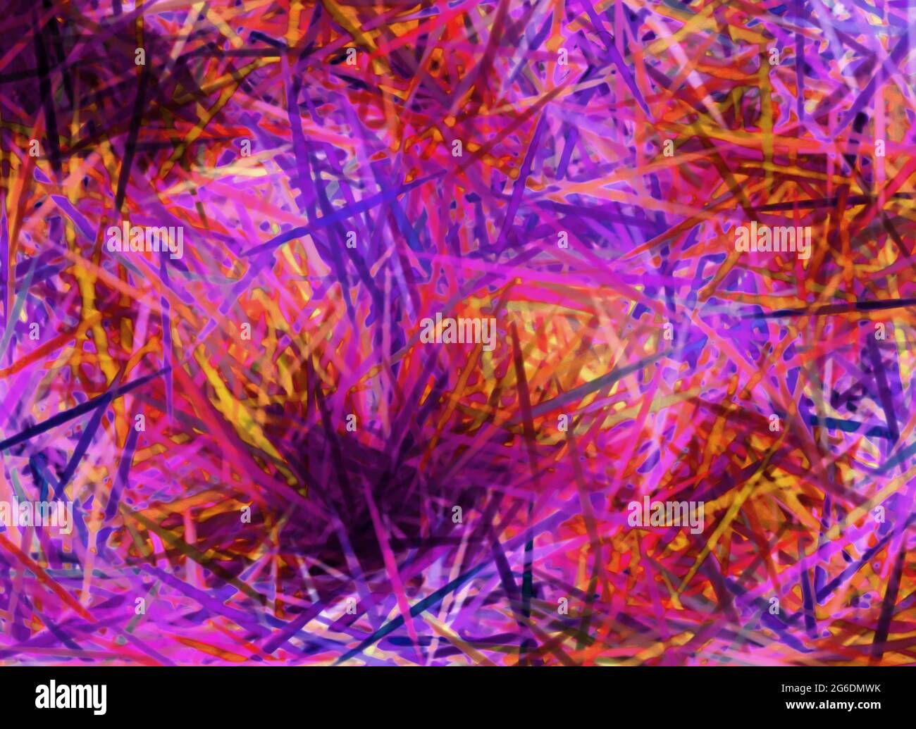 Bizarre and crazy sticks and straw form a muddled mess of color in pink ...