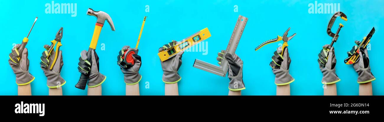 Carpentry construction tools collage background hi-res stock ...