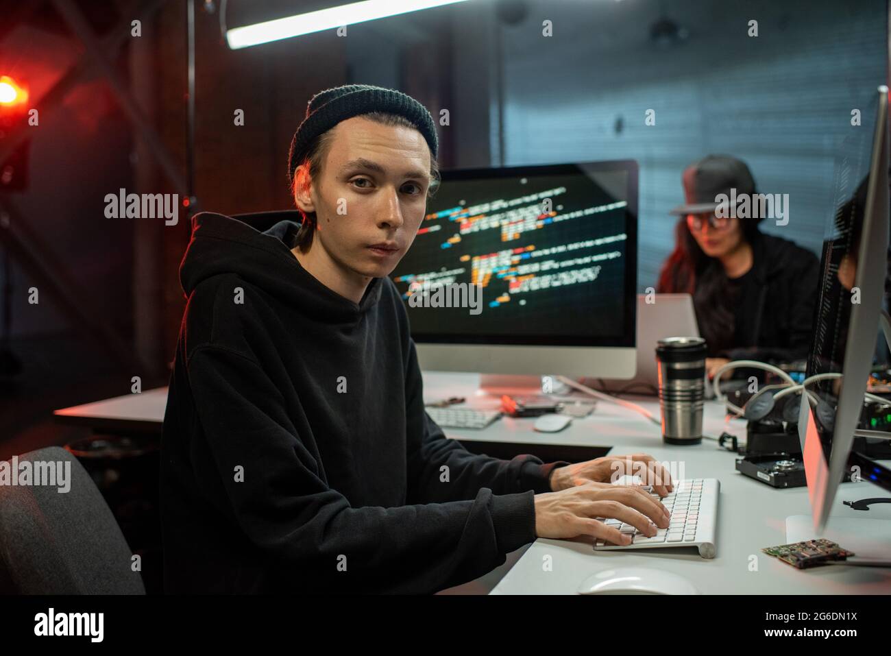 Male programmer applying anti-terror software in computer Stock Photo ...