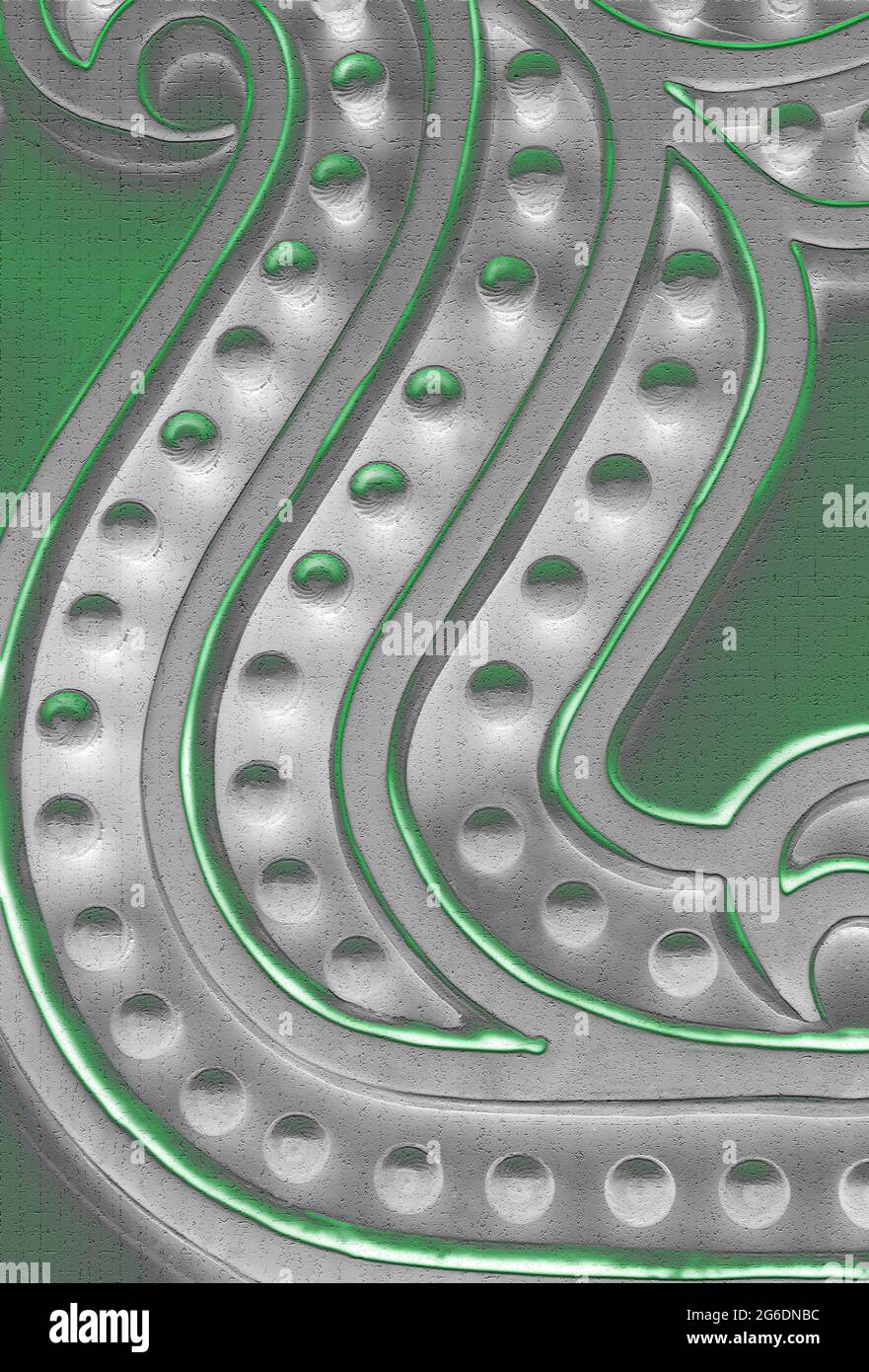 Abstract scroll design has metllic sheen with highlights of glowing ...