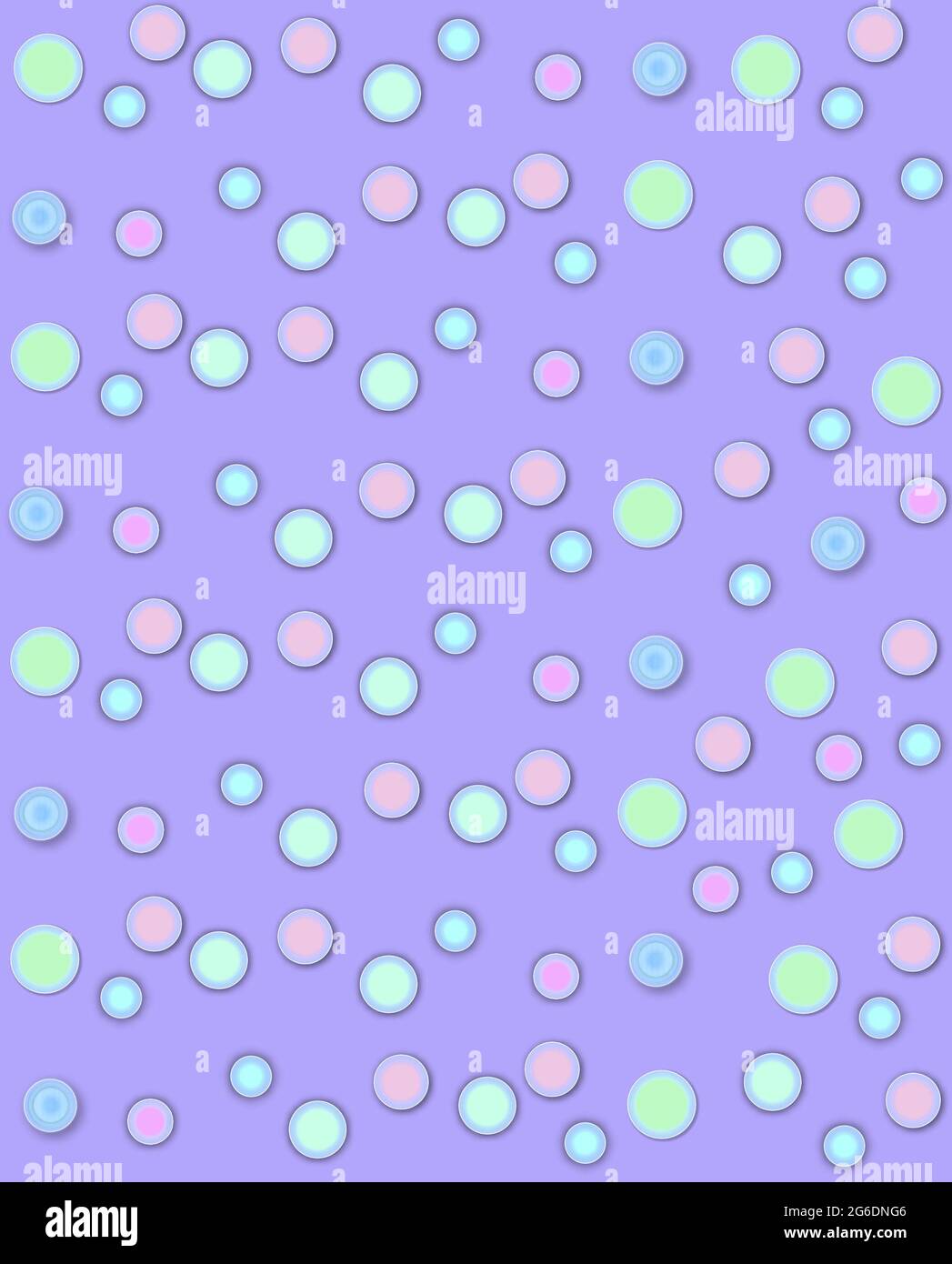 Soft pastel colored polka dots float across a background of lilac. Dots ...