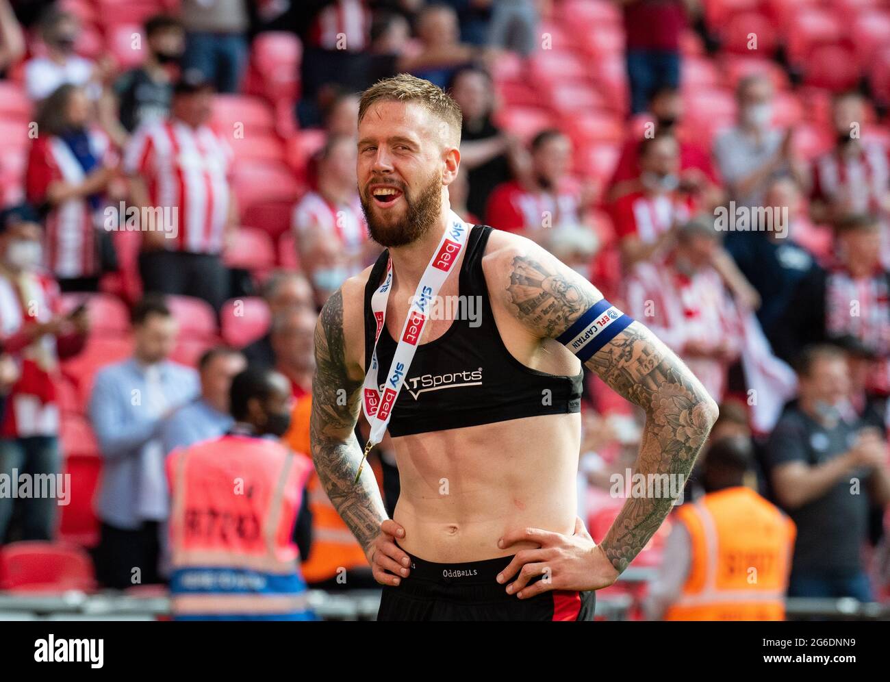 London, UK. 29th May, 2021. Brentford Pontus Jansson after the Sky Bet ...