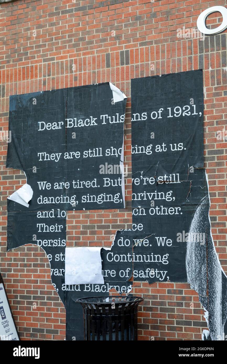 Tulsa, Oklahoma - A defaced poster in the Greenwood District, known as ...