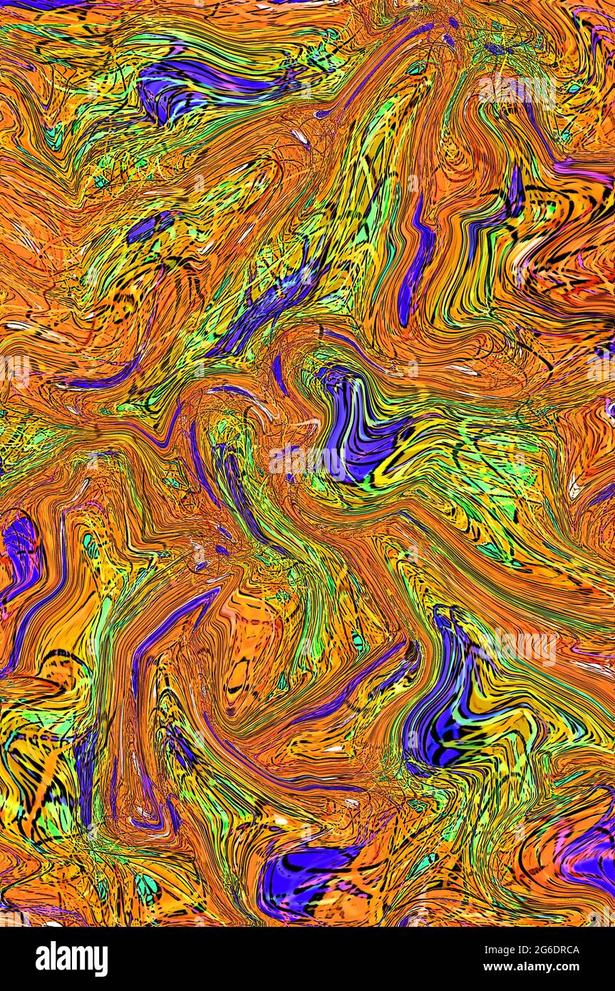 Brilliant colors in orange, green, blue and yellowk are smeared and ...