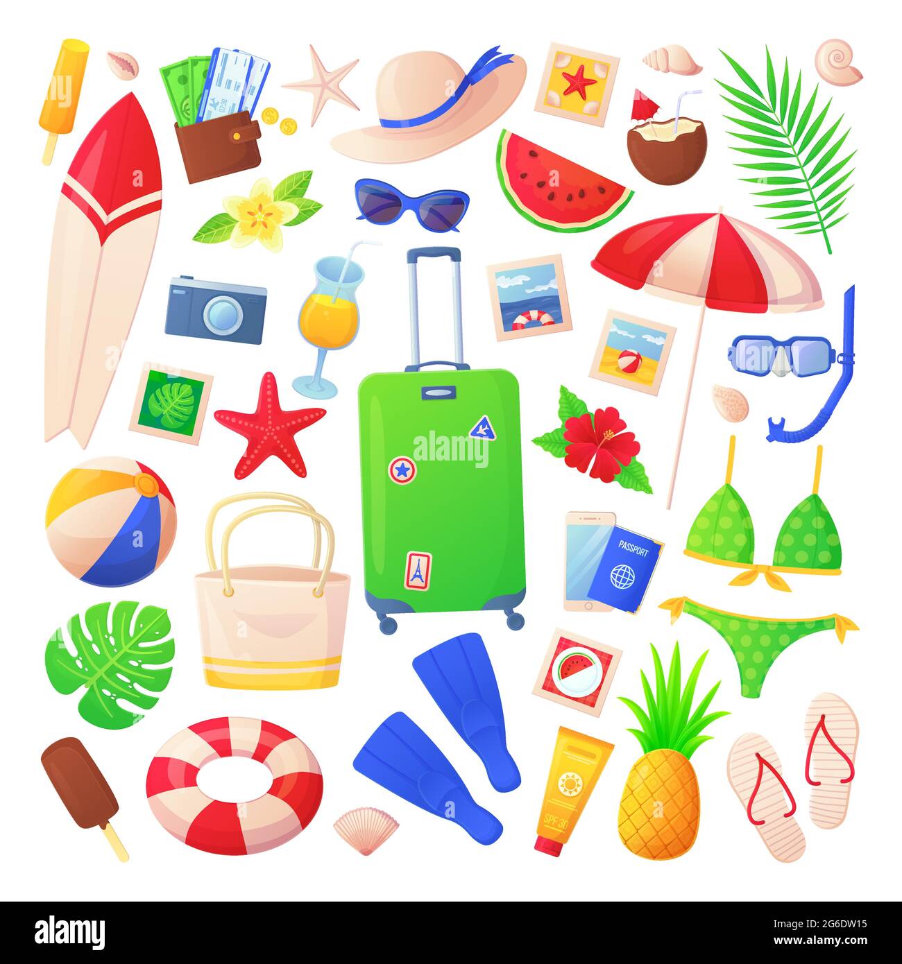 Set Of Summer Colourful Elements Beach Vacations Sea Travel Paradise