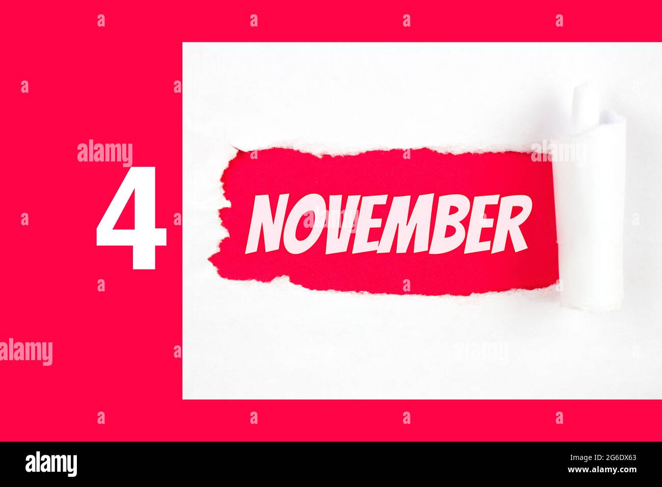 November 4th. Day 4 of month, Calendar date. Red Hole in the white ...