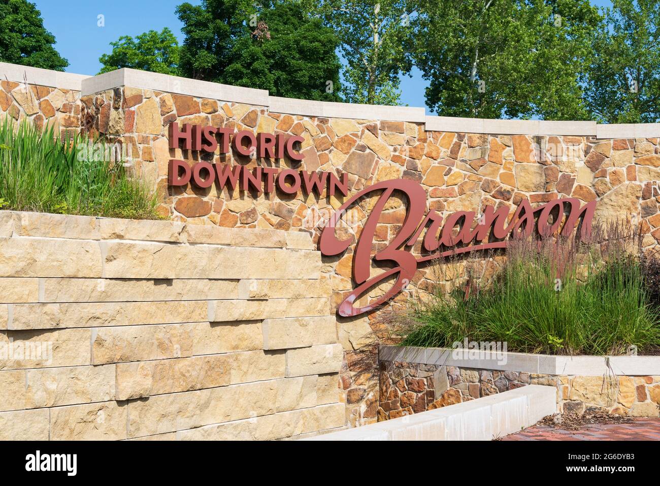Historic Downtown Branson sign at Liberty Plaza in Branson, Missouri ...