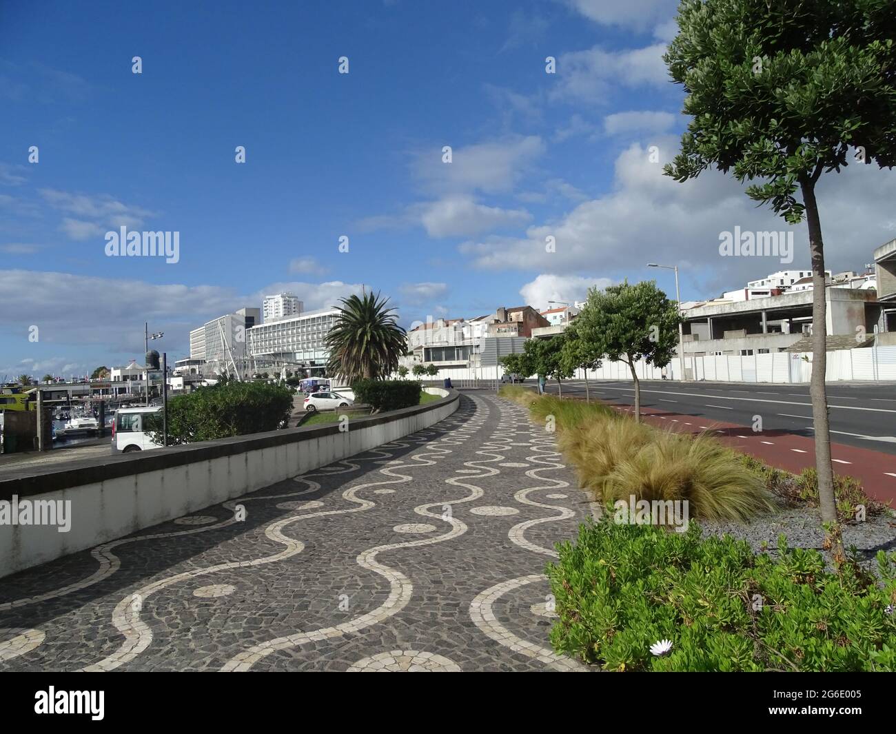 Sidewalk with cobble stones, white and grey, Azores travel destination ...