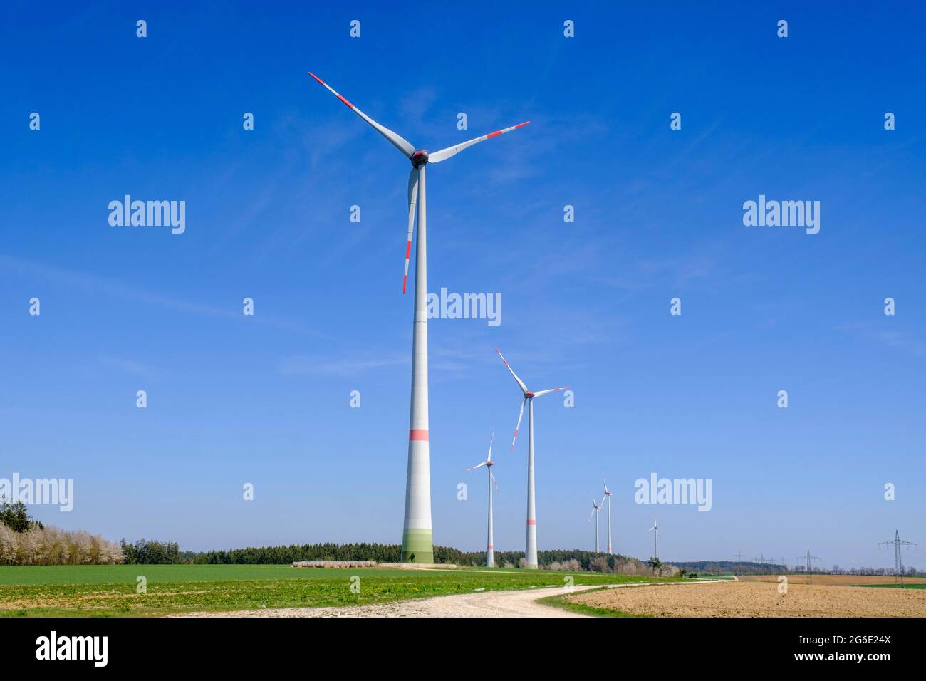 Wind farm, wind turbines near Denkendorf, Altmuehltal, Upper Bavaria ...