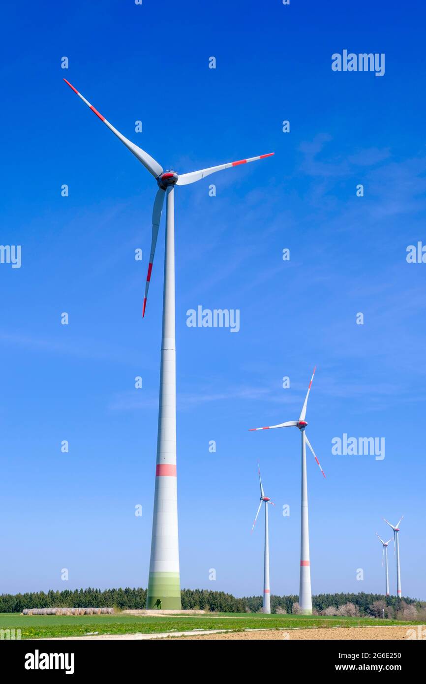 Wind farm, wind turbines near Denkendorf, Altmuehltal, Upper Bavaria ...