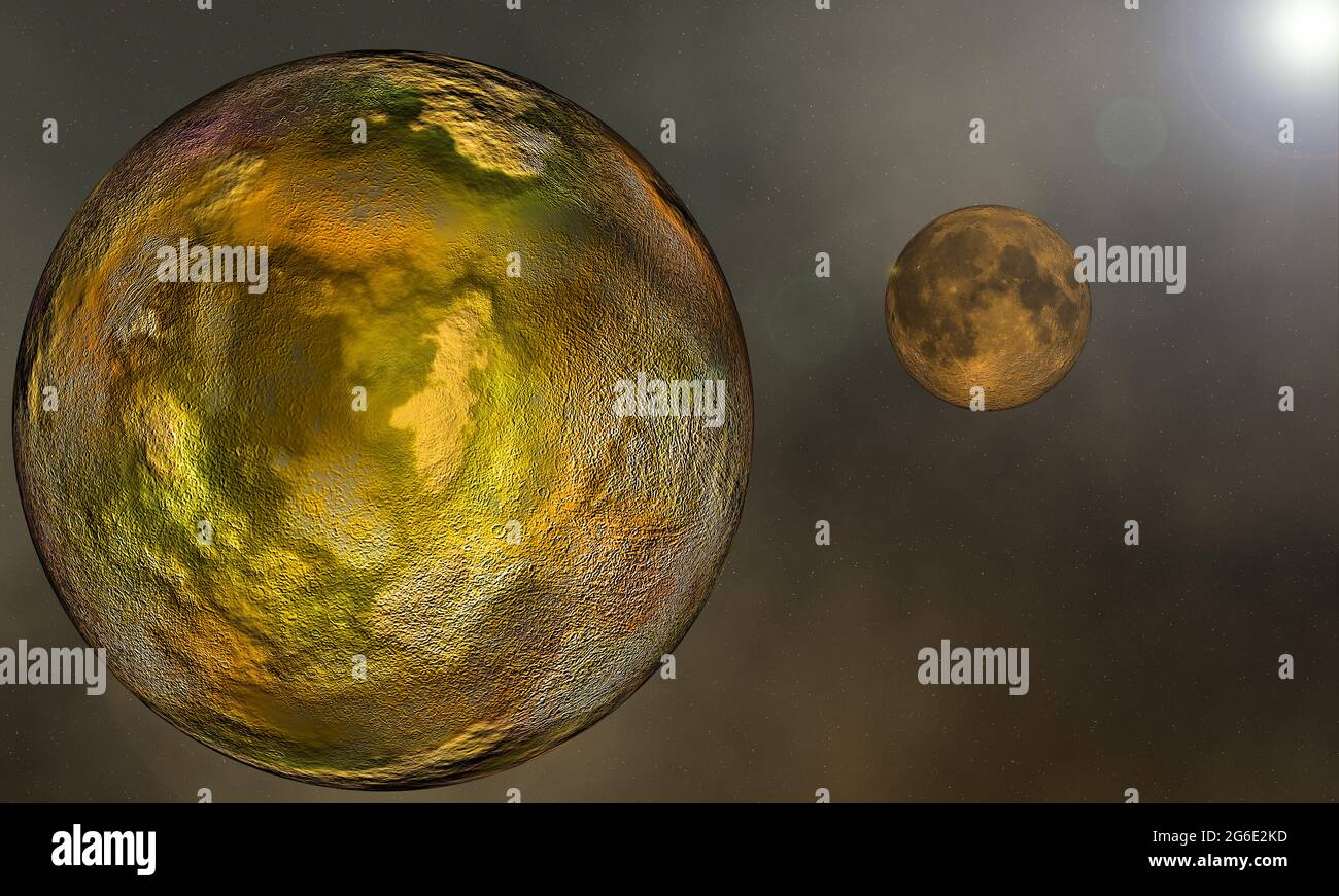 High resolution digitally created image of planet mars with moon and ...