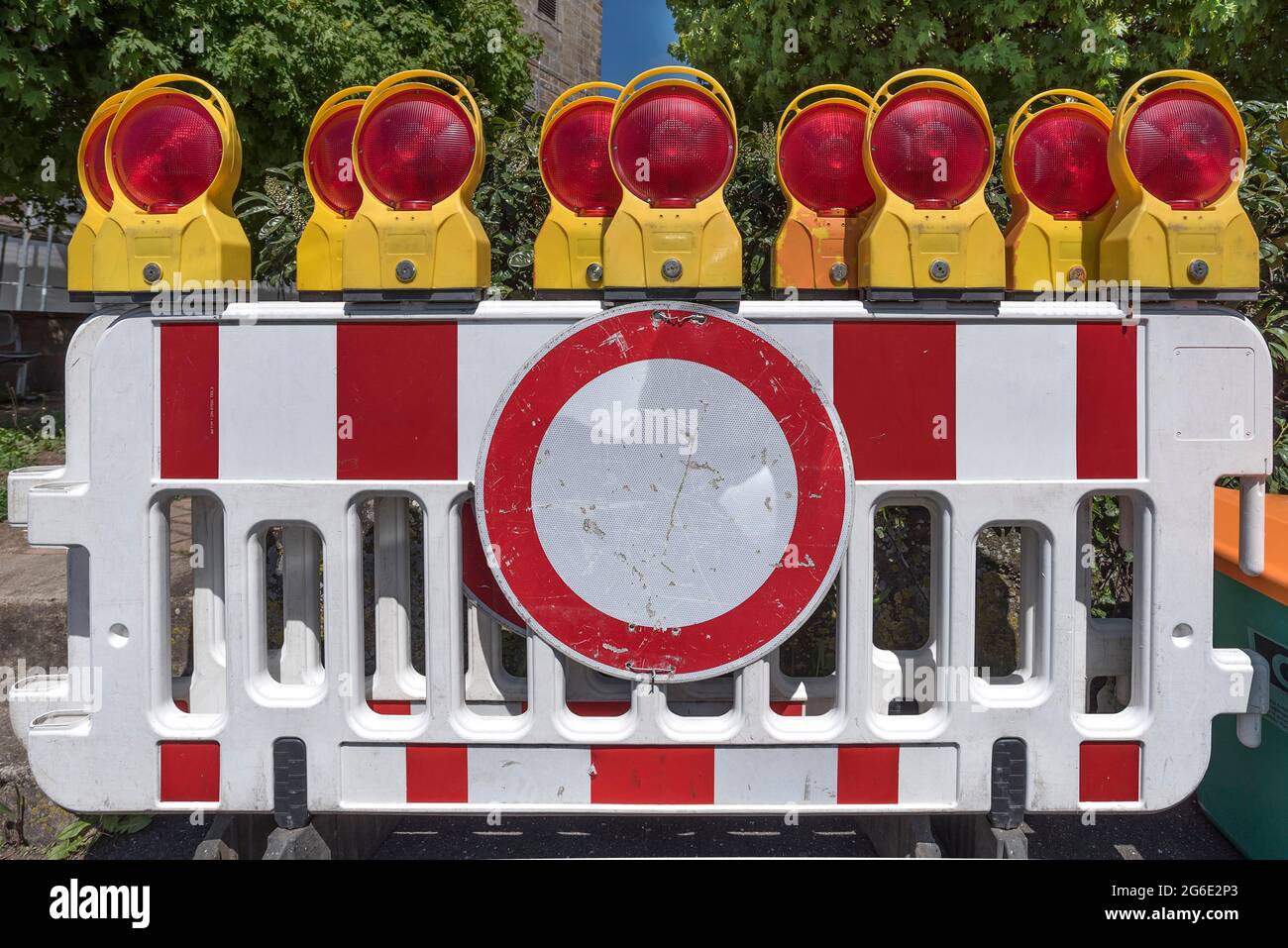 Construction site signs with warning lights, Bavaria, Germany Stock ...