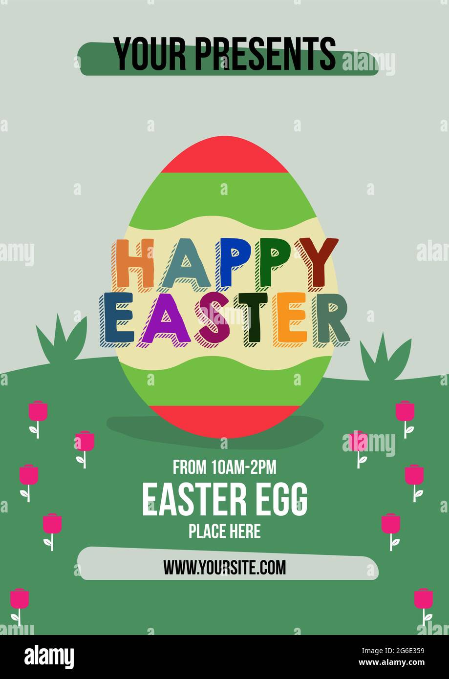 Happy Easter template for flyer, poster, banner with eggs in basket and ...