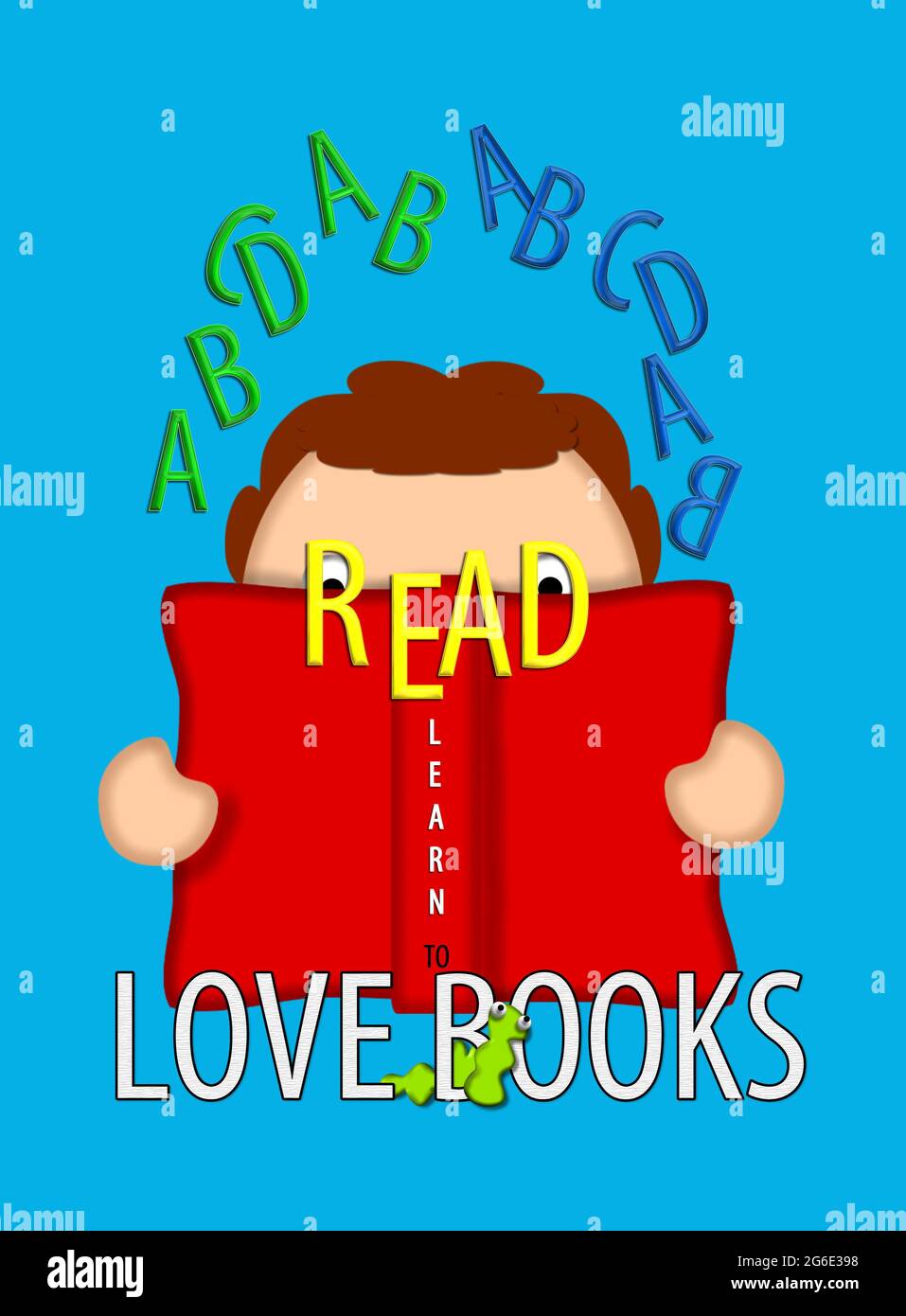 Illustration shows child holding an open book and looking through the ...