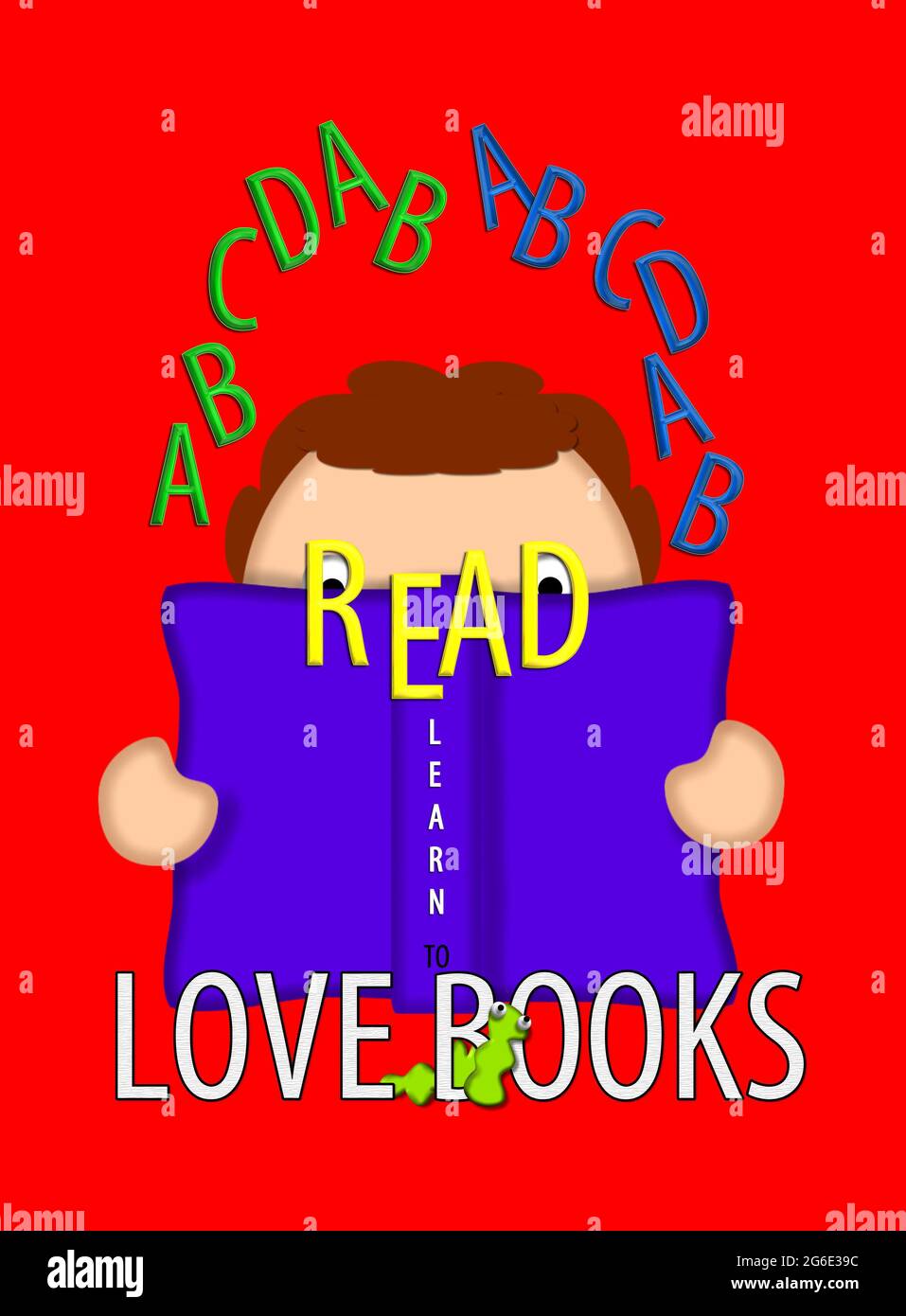 Illustration shows child holding an open book and looking through the ...