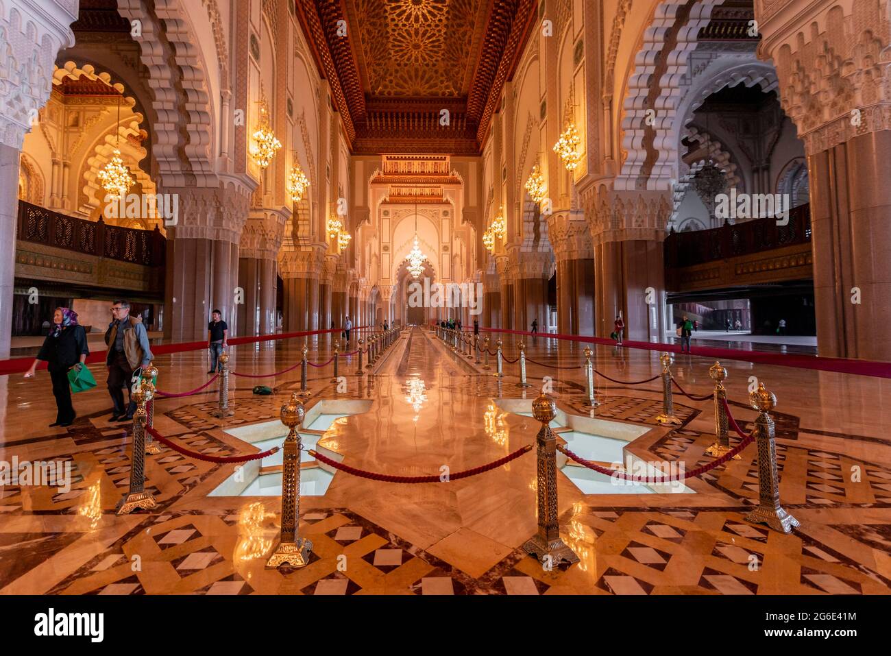 Interior view, prayer hall decorated with ornaments, Hassan II Mosque ... Interior view, prayer hall decorated with ornaments, Hassan II Mosque ...