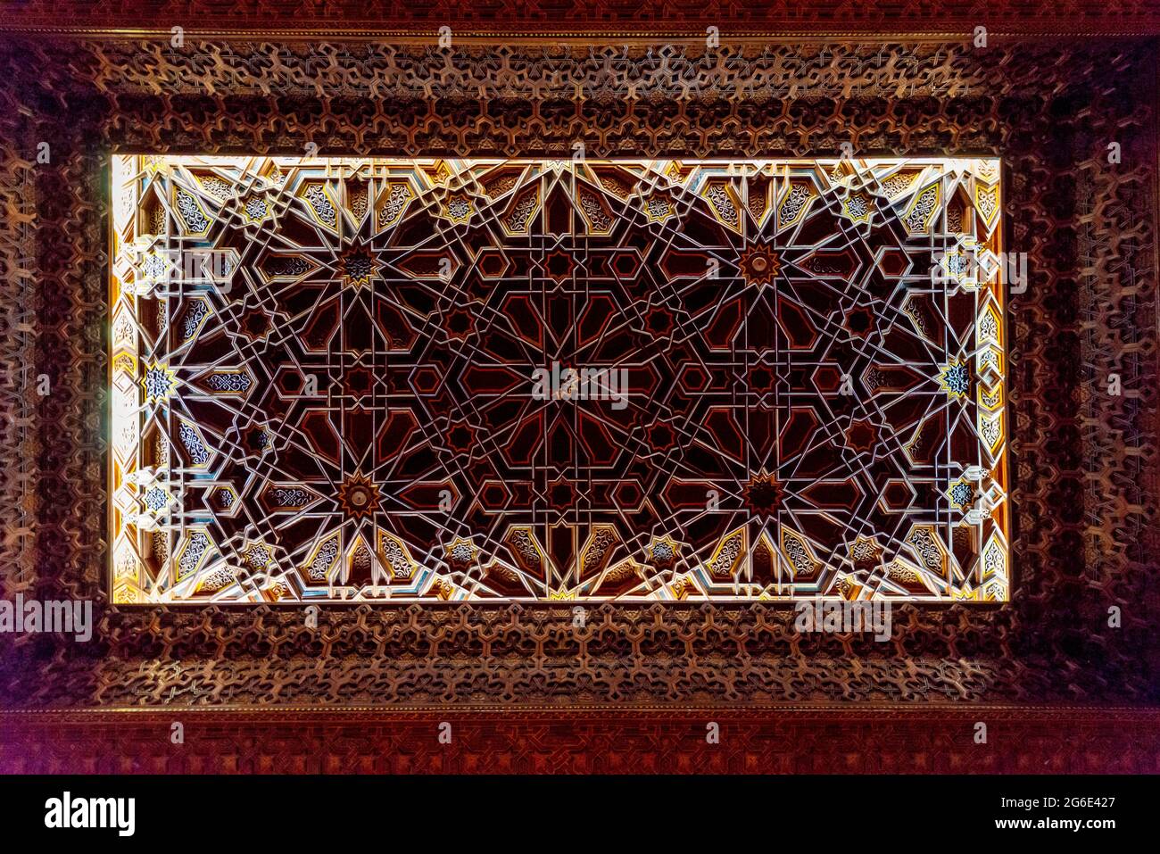 Interior view, detail of the ceiling, ornamentation, Hassan II Mosque ...