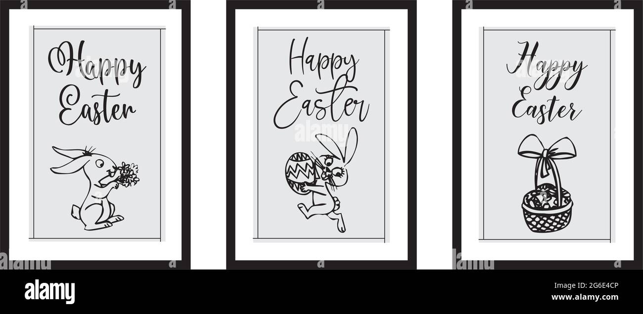 Three different design minimalist poster for happy easter in black ...