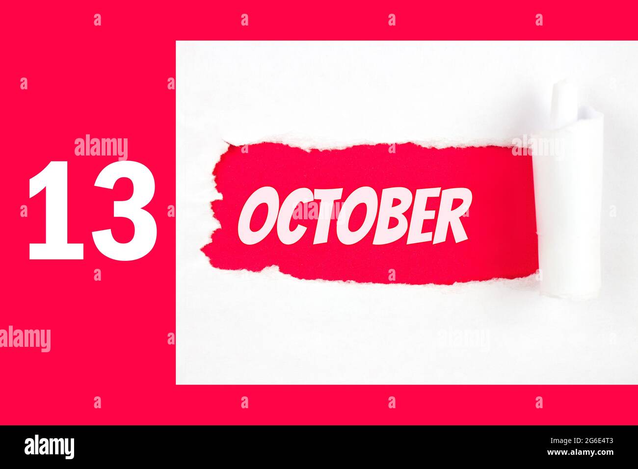 October 13rd. Day 13 of month, Calendar date. Red Hole in the white ...
