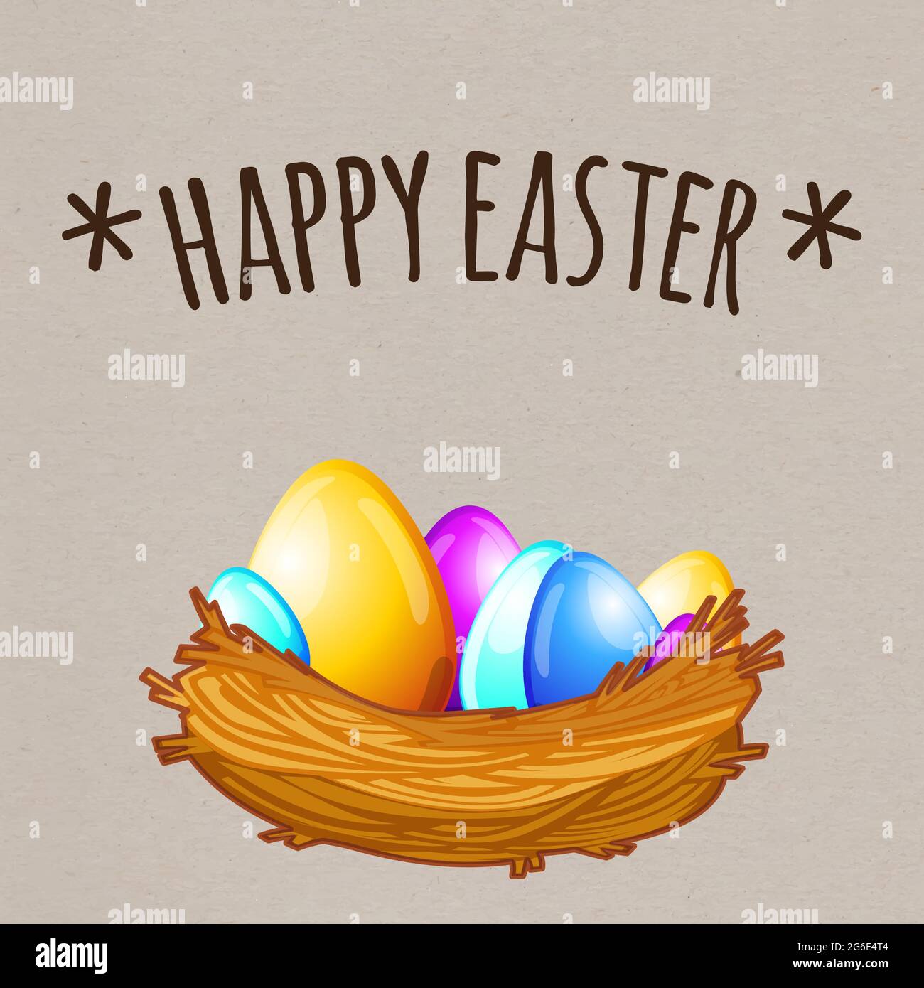 Happy Easter template for flyer, poster, banner with eggs in basket and ...