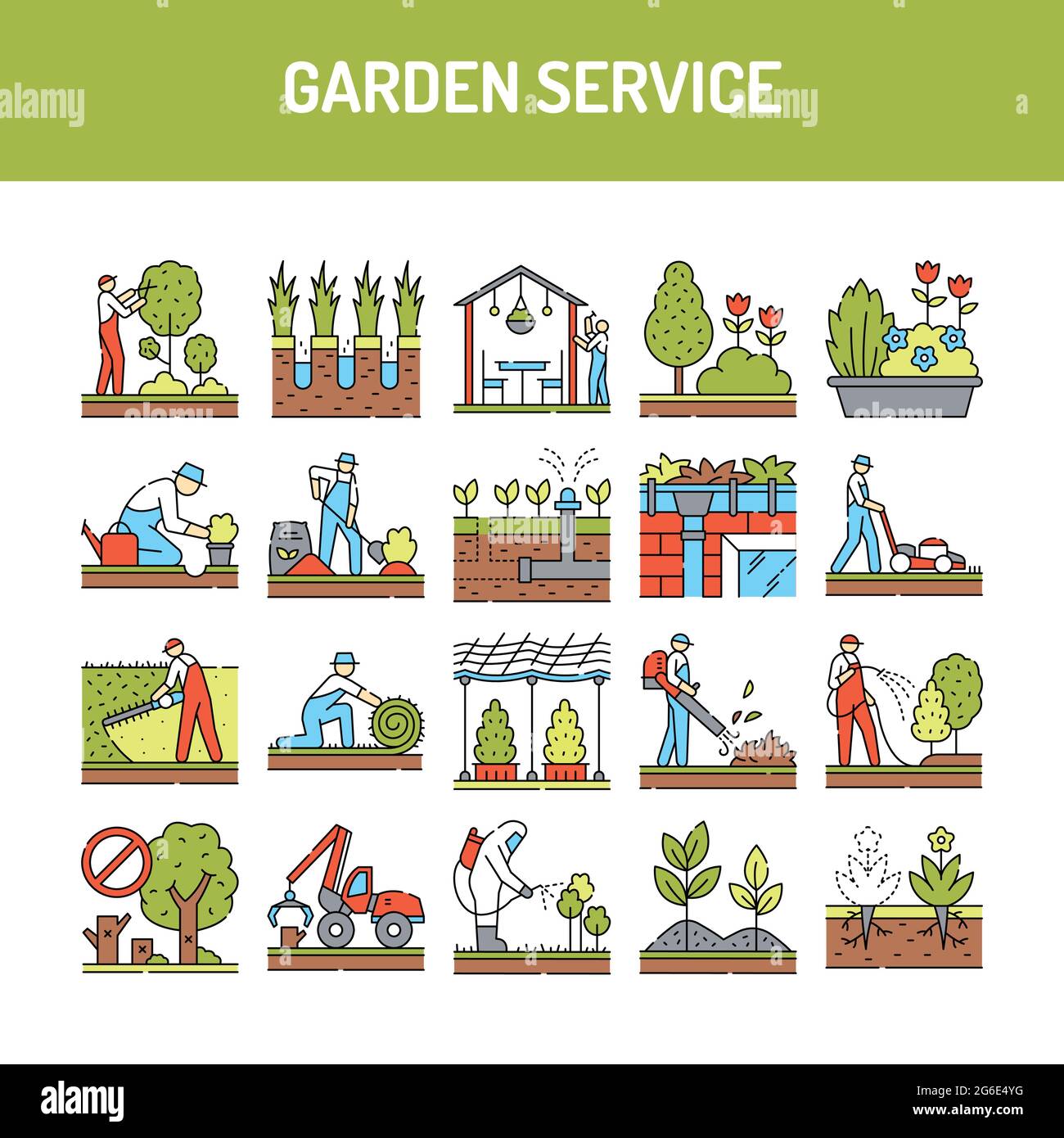 Garden service olor line icons set. Pictogram for web page, mobile app ...