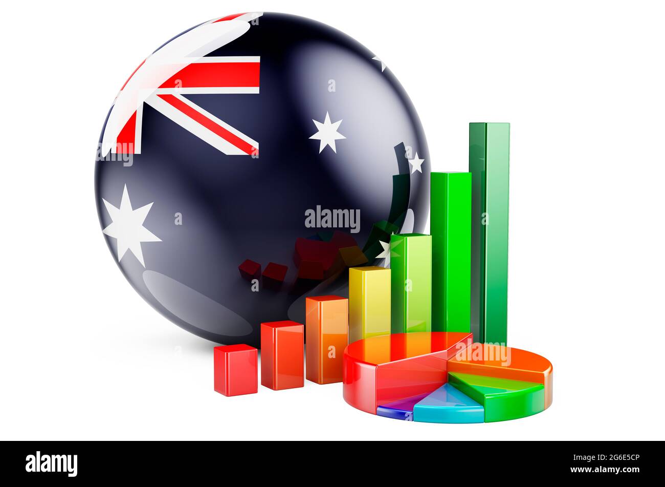 Australian flag with growth bar graph and pie chart. Business, finance ...