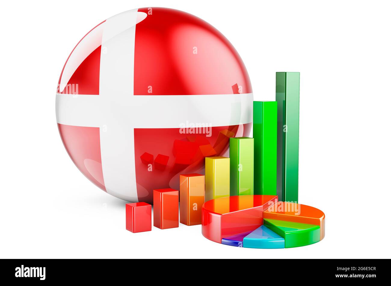 Danish flag with growth bar graph and pie chart. Business, finance ...