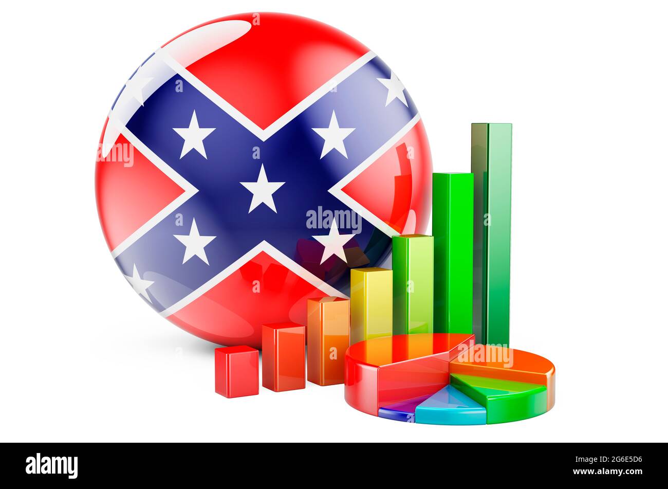Confederate States of America flag with growth bar graph and pie chart ...