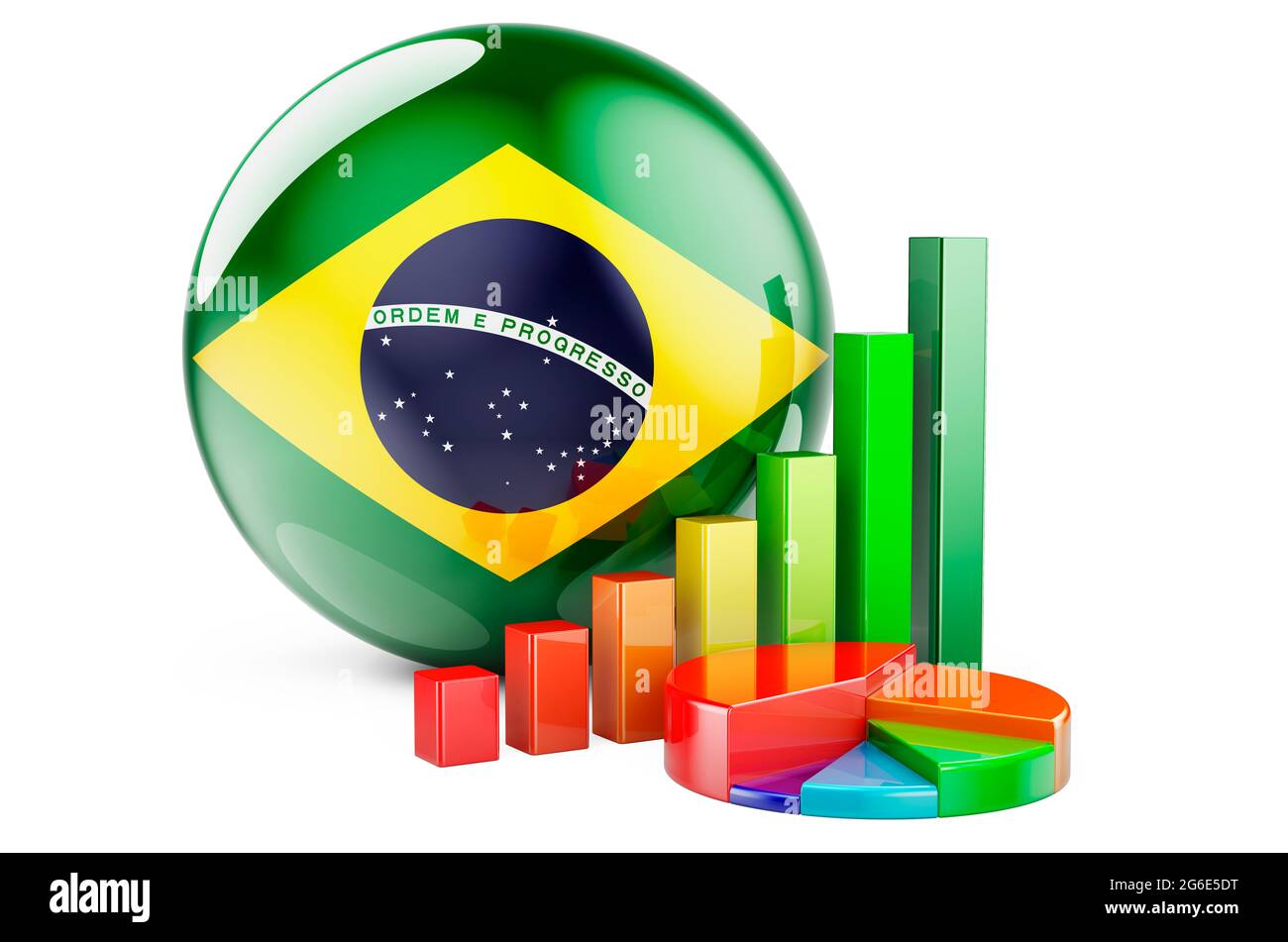 Brazilian flag with growth bar graph and pie chart. Business, finance ...