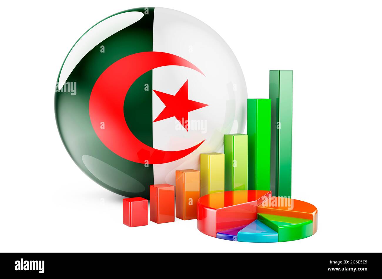 Algerian flag with growth bar graph and pie chart. Business, finance ...