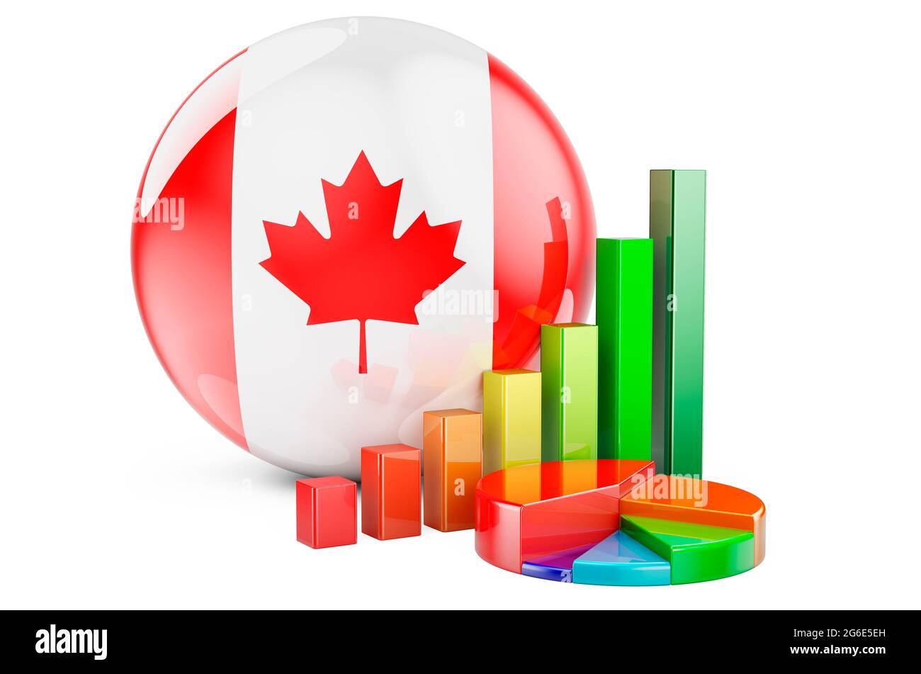 Canadian flag with growth bar graph and pie chart. Business, finance ...