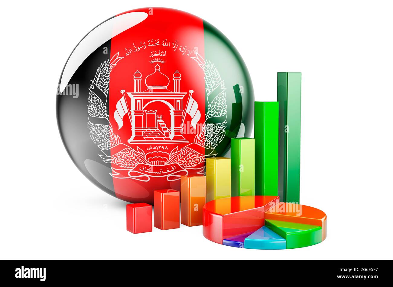 Afghan flag with growth bar graph and pie chart. Business, finance ...