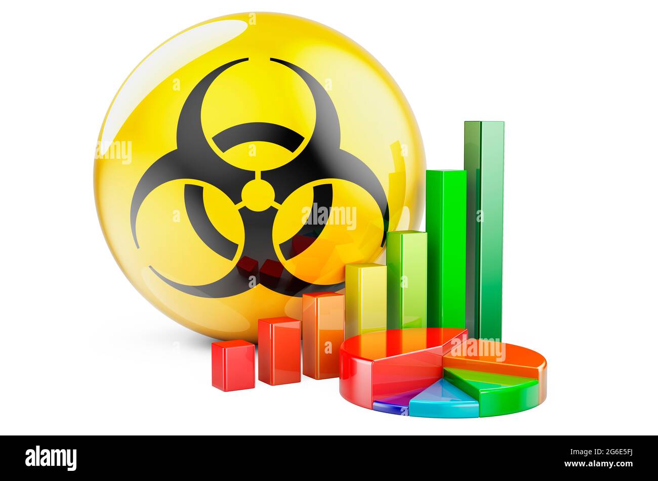 Bio hazard symbol with growth bar graph and pie chart. 3D rendering ...