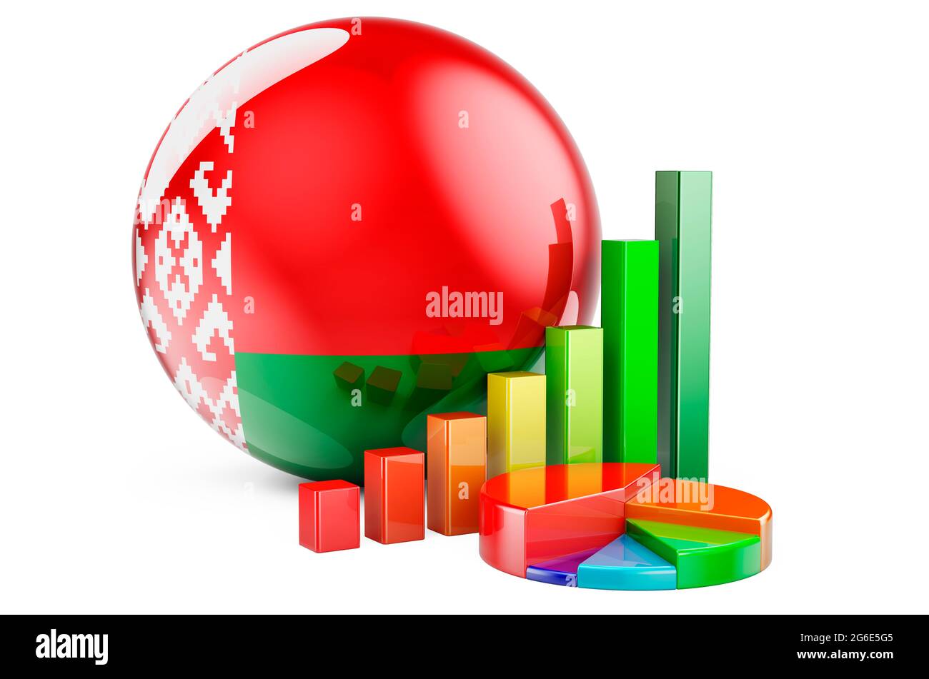 Belarusian flag with growth bar graph and pie chart. Business, finance ...
