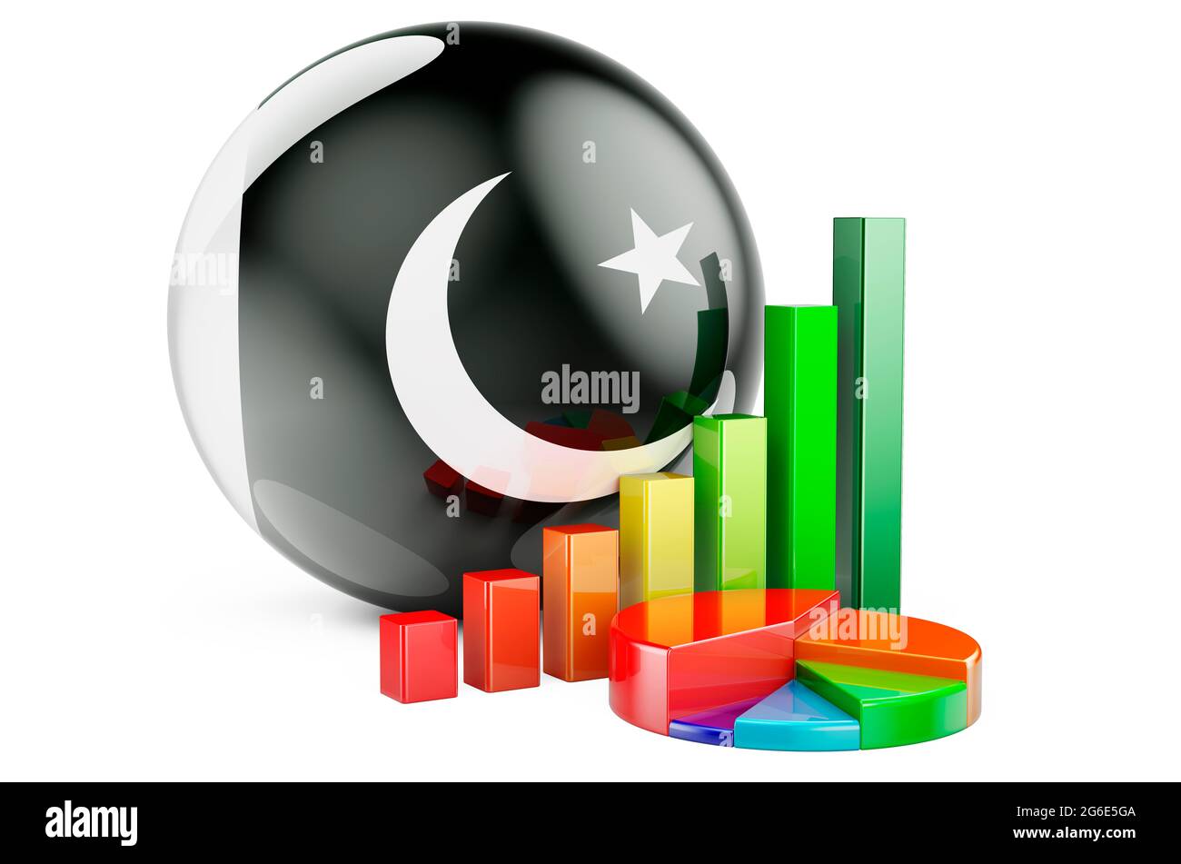 Pakistani flag with growth bar graph and pie chart. Business, finance ...