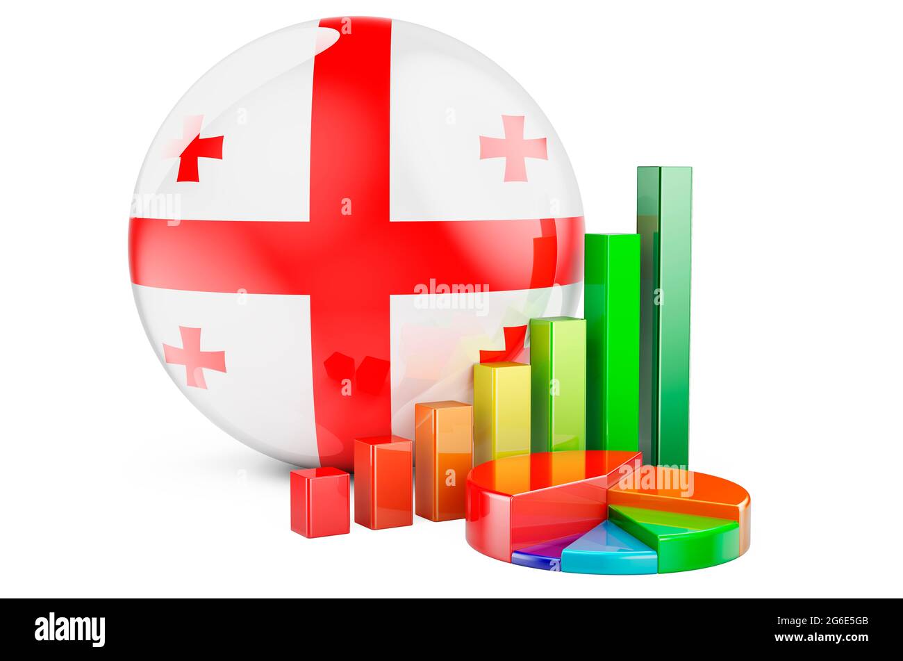 Georgian flag with growth bar graph and pie chart. Business, finance ...