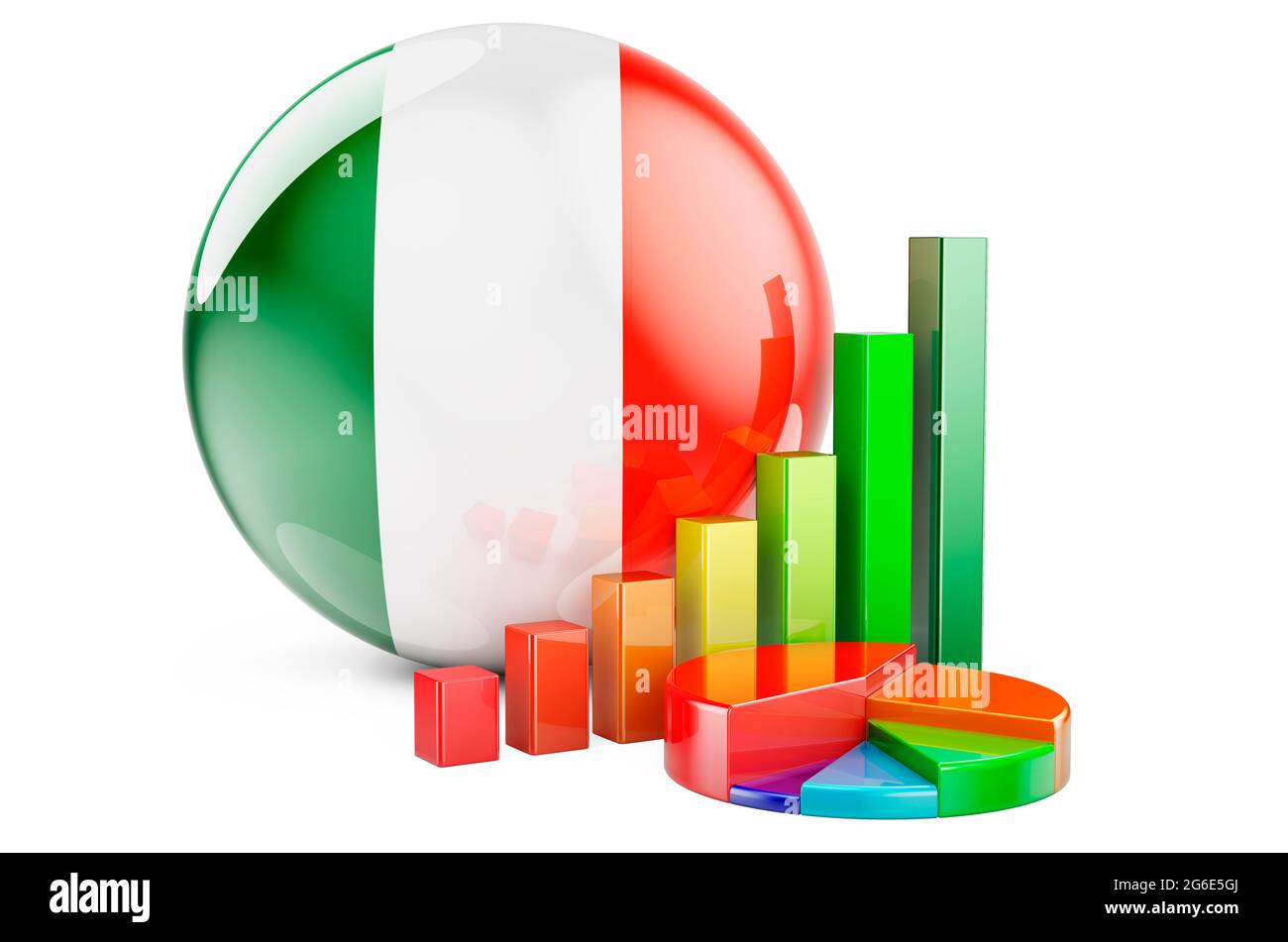 Irish flag with growth bar graph and pie chart. Business, finance ...