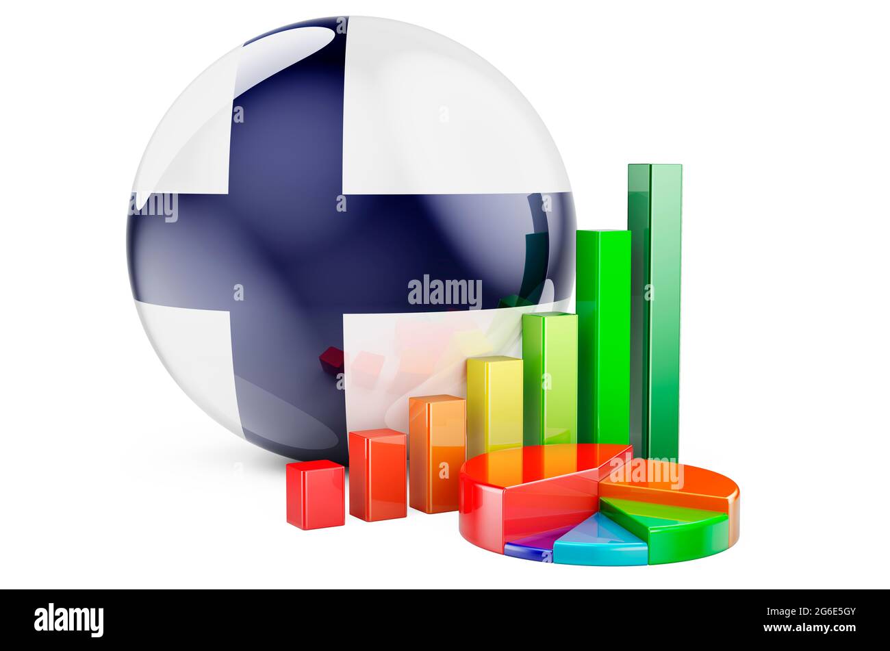 Finnish flag with growth bar graph and pie chart. Business, finance ...