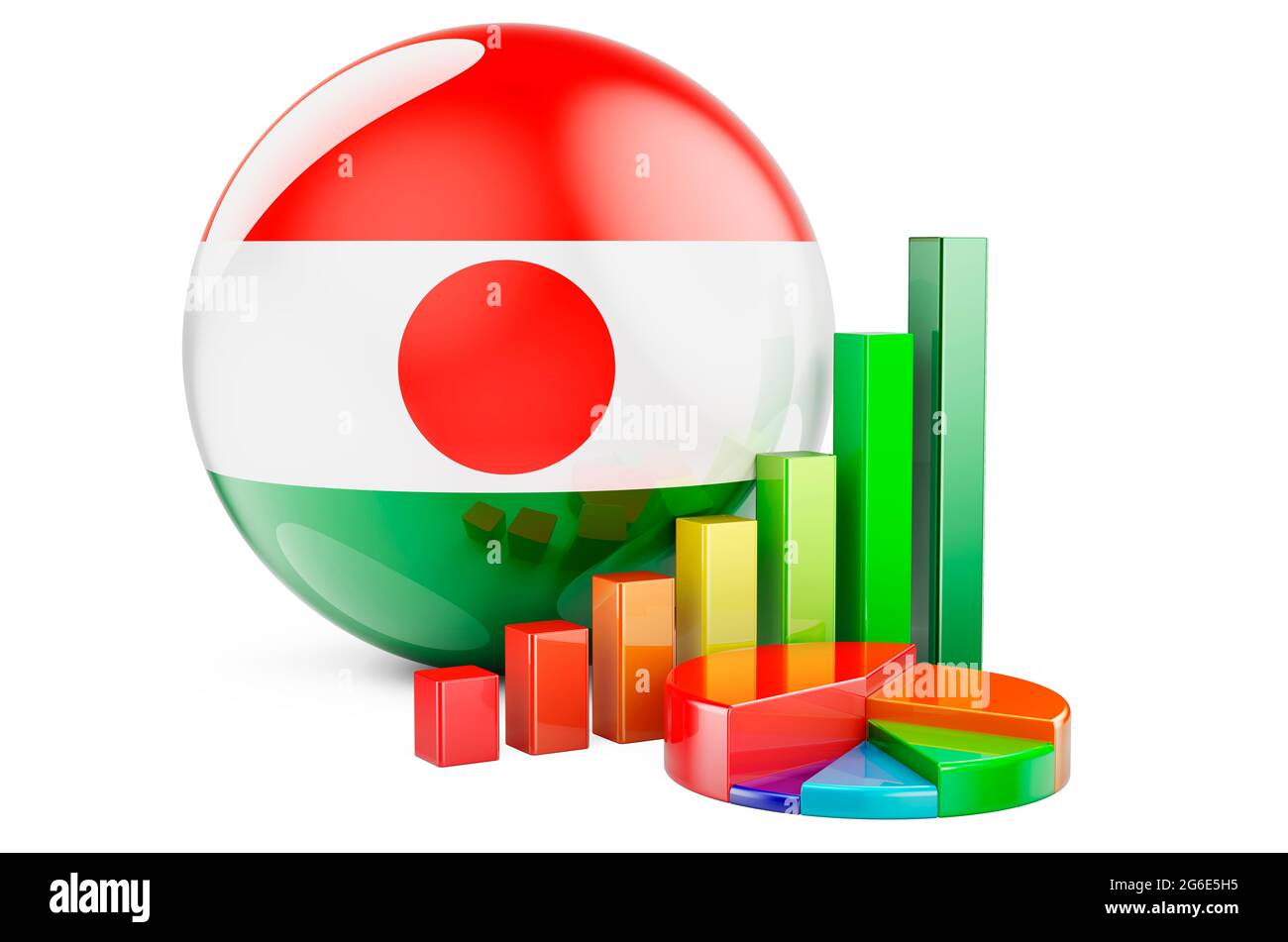 Niger flag with growth bar graph and pie chart. Business, finance ...