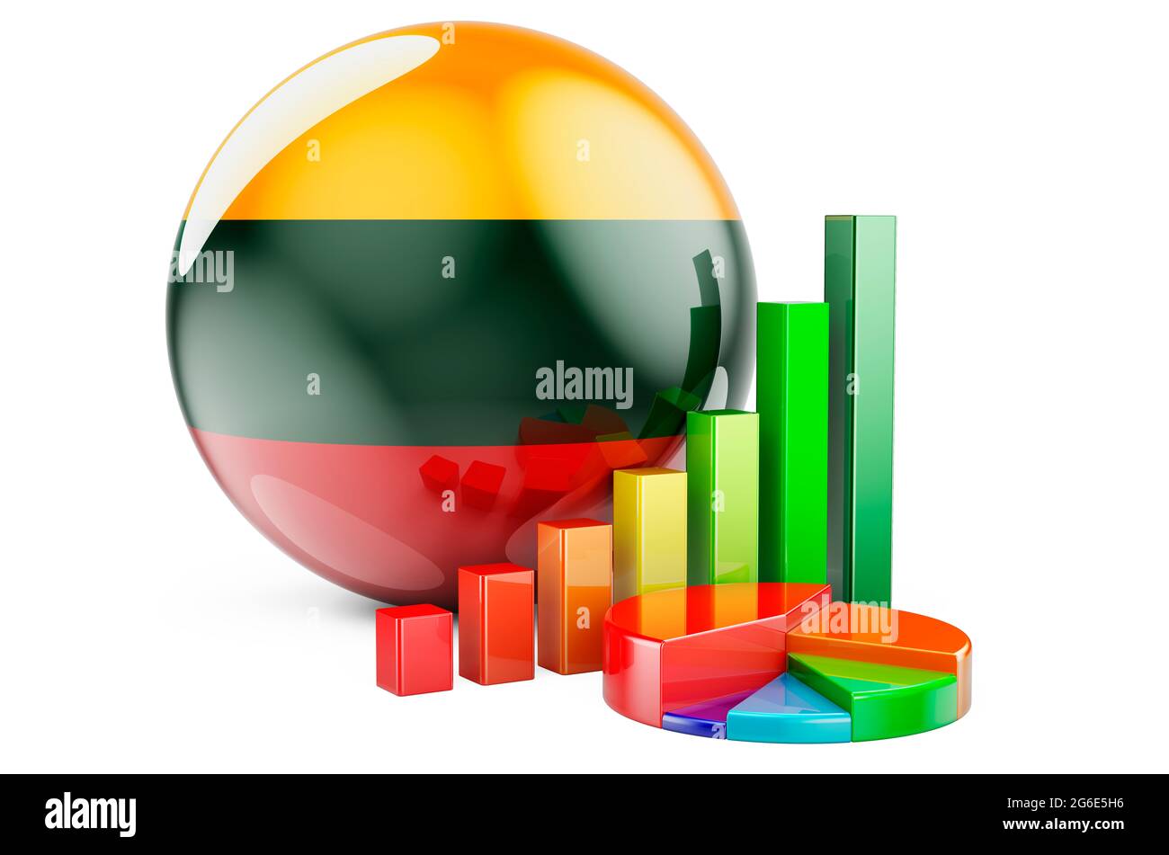 Lithuanian flag with growth bar graph and pie chart. Business, finance ...