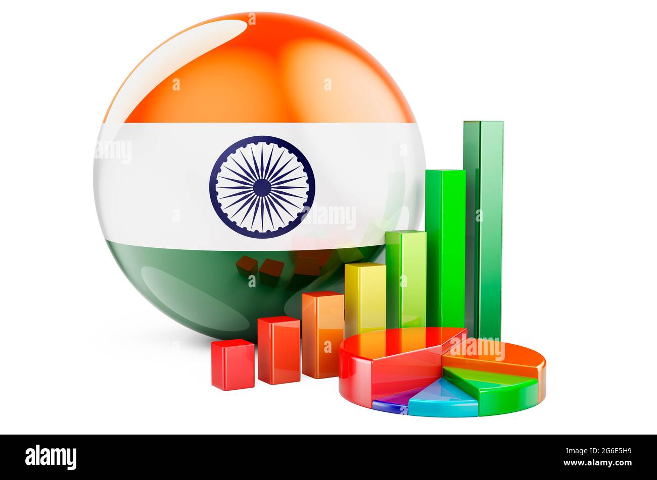 Indian flag with growth bar graph and pie chart. Business, finance ...