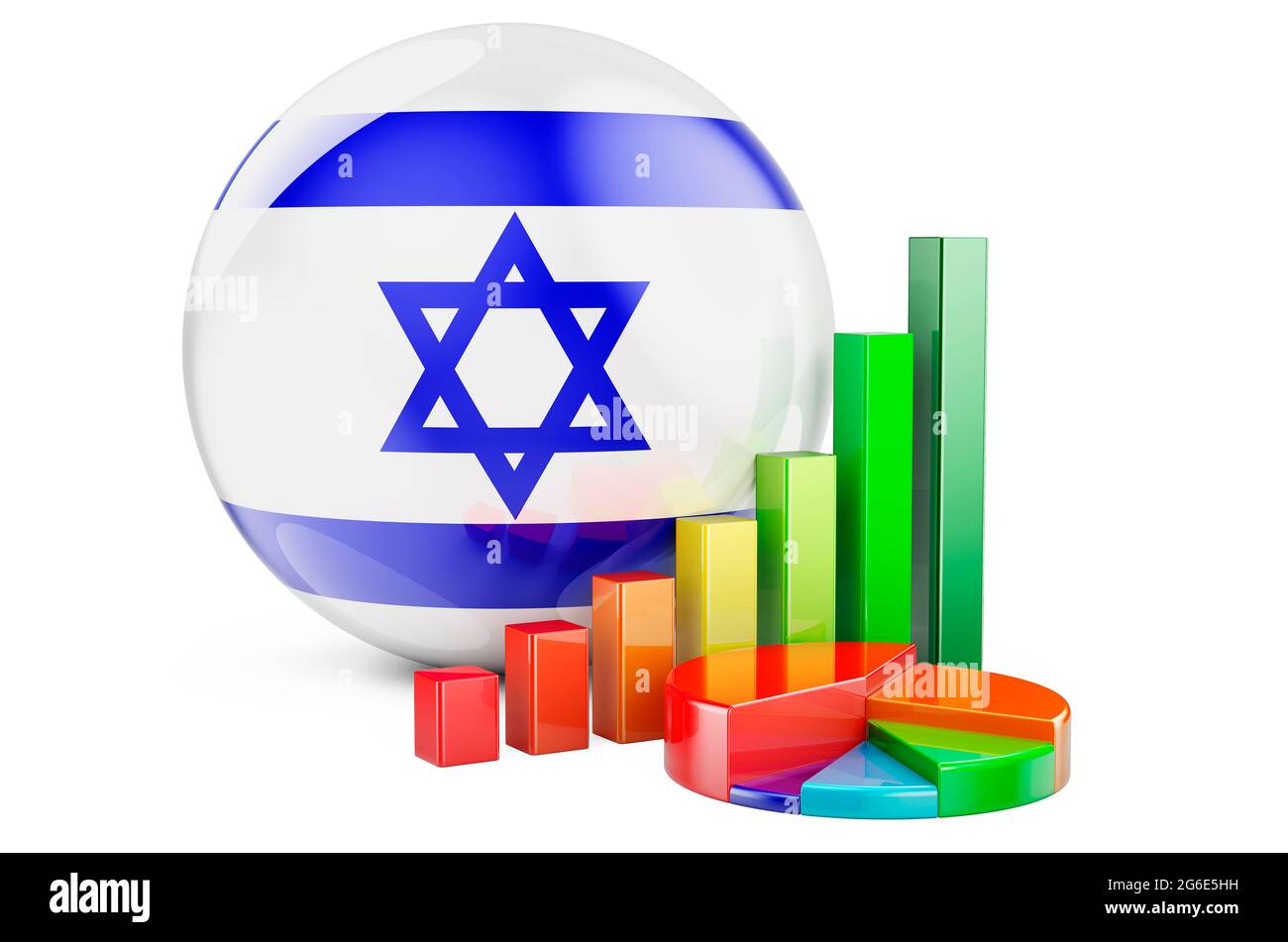 Israeli flag with growth bar graph and pie chart. Business, finance ...