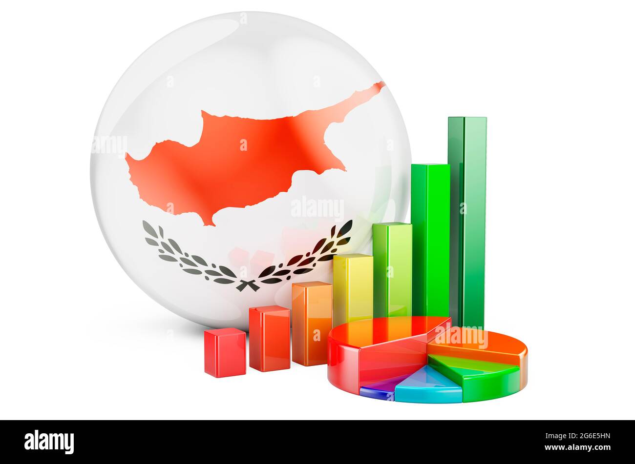Cypriot flag with growth bar graph and pie chart. Business, finance ...