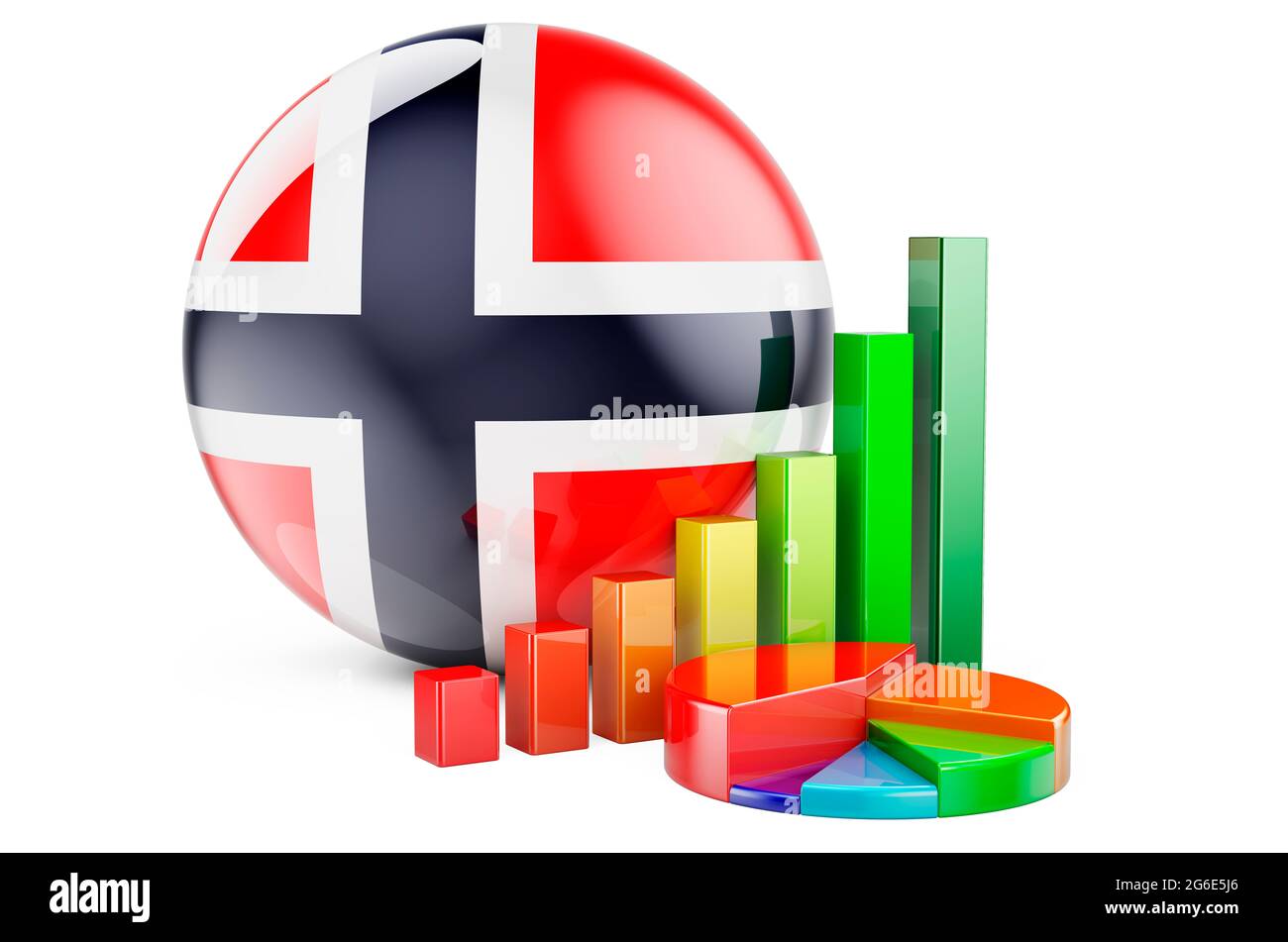 Norwegian flag with growth bar graph and pie chart. Business, finance ...
