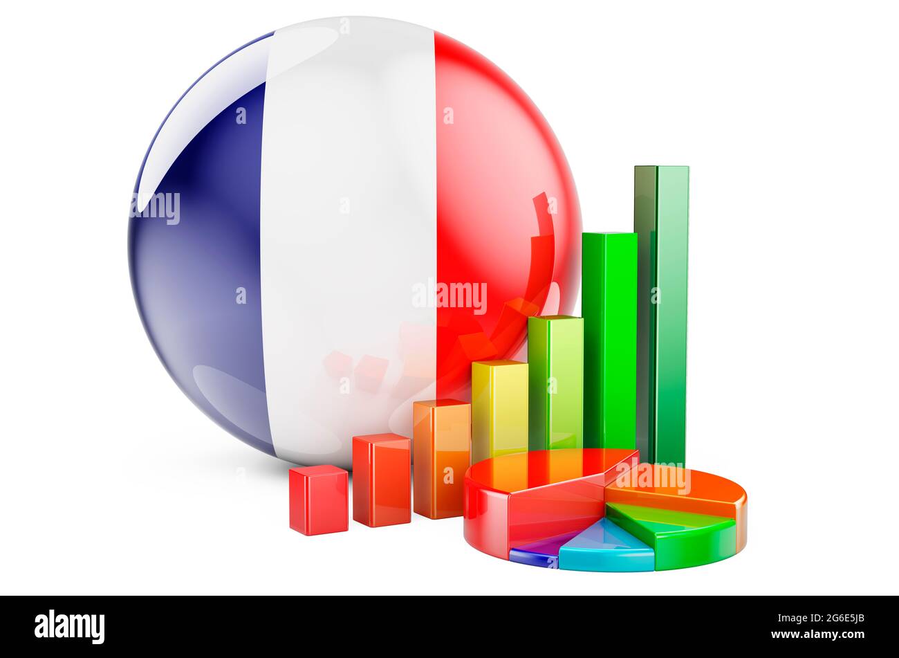 French flag with growth bar graph and pie chart. Business, finance ...