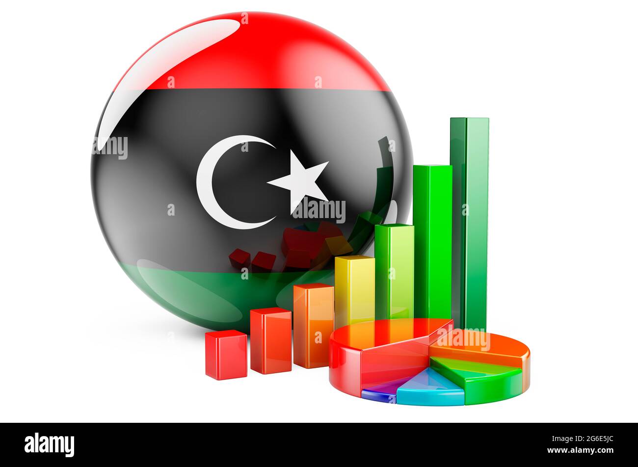 Libyan flag with growth bar graph and pie chart. Business, finance ...