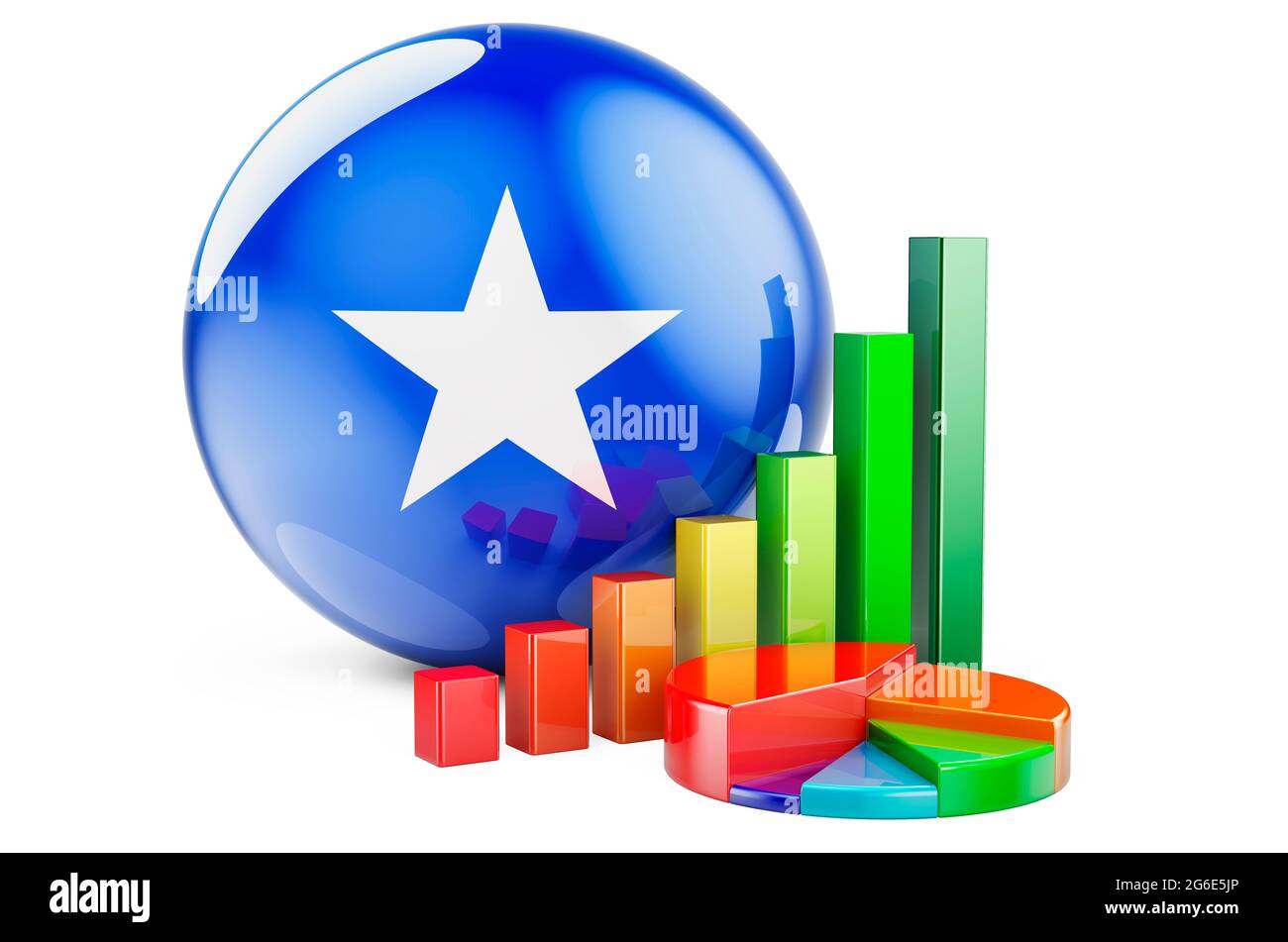 Somali flag with growth bar graph and pie chart. Business, finance ...